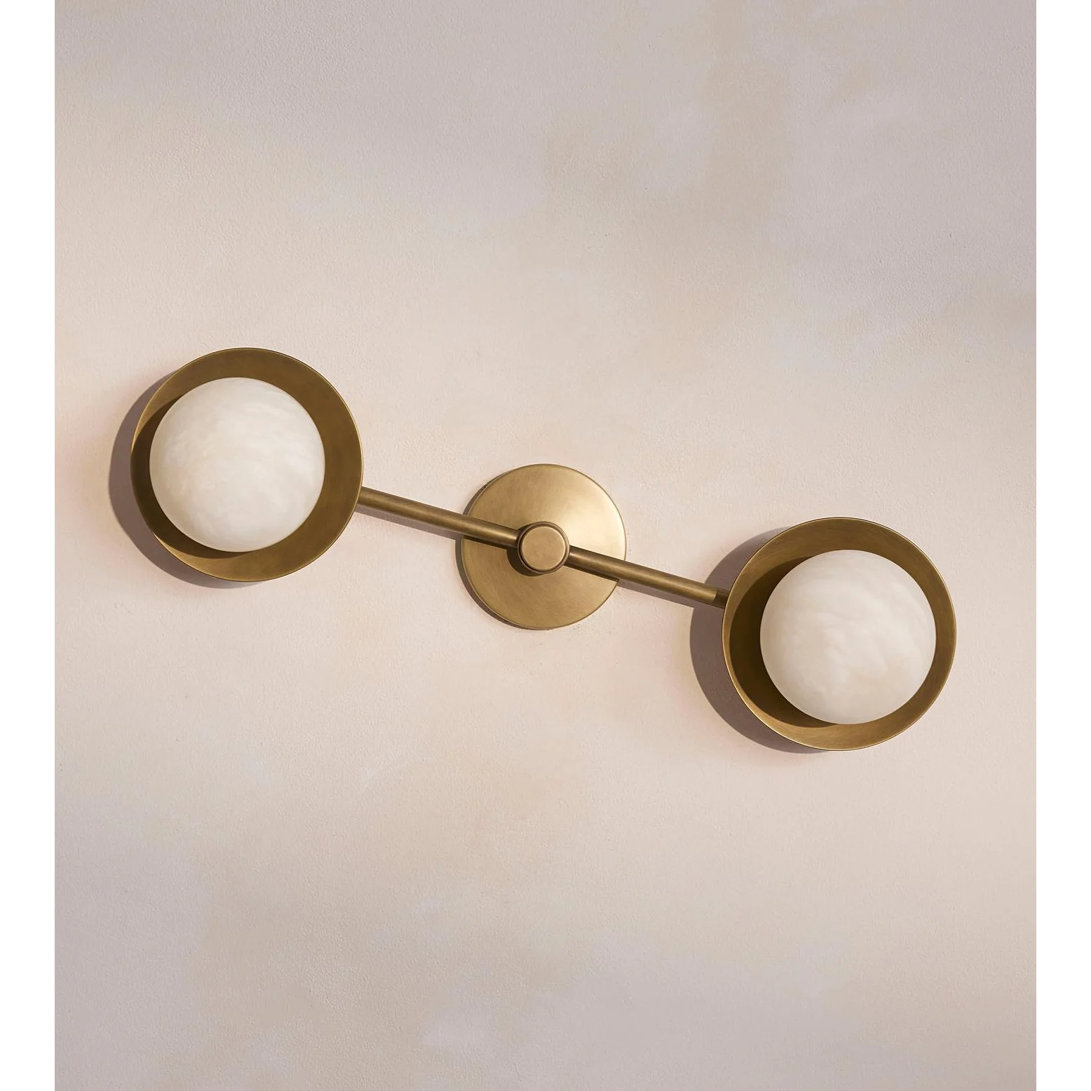 Double Alabaster Globe Wall Light in Copper – Modern Wall Sconce