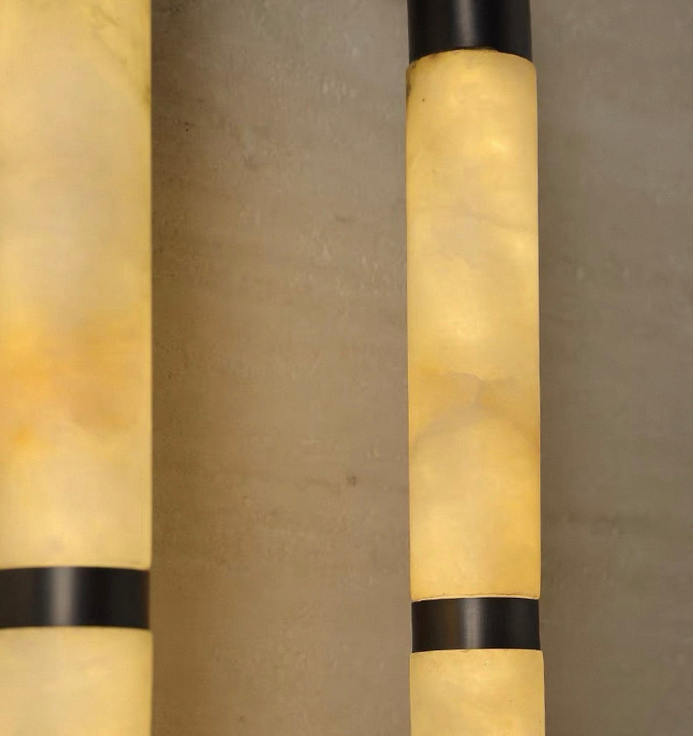 Alabaster Tube Wall Light with Black Steel – 54 cm Modern Sconce