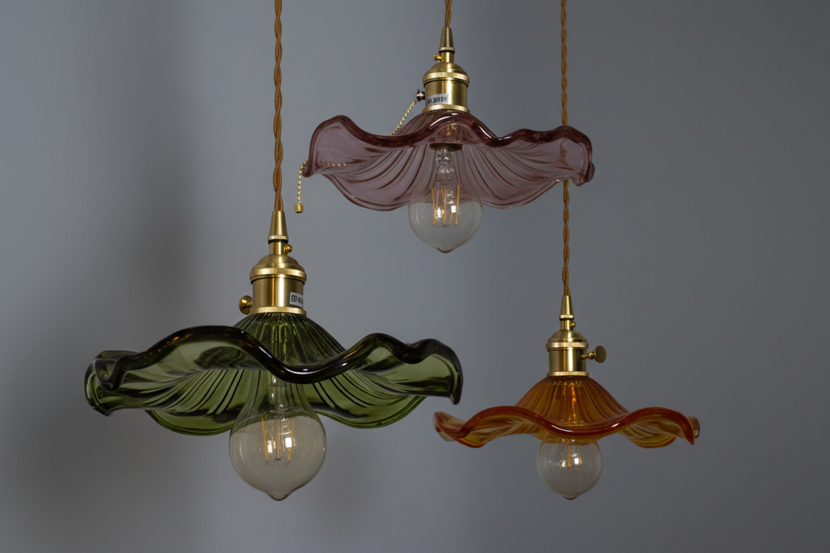 Glass Pendant Lighting | Green Champagne Biophilic Design Cottagecore ...