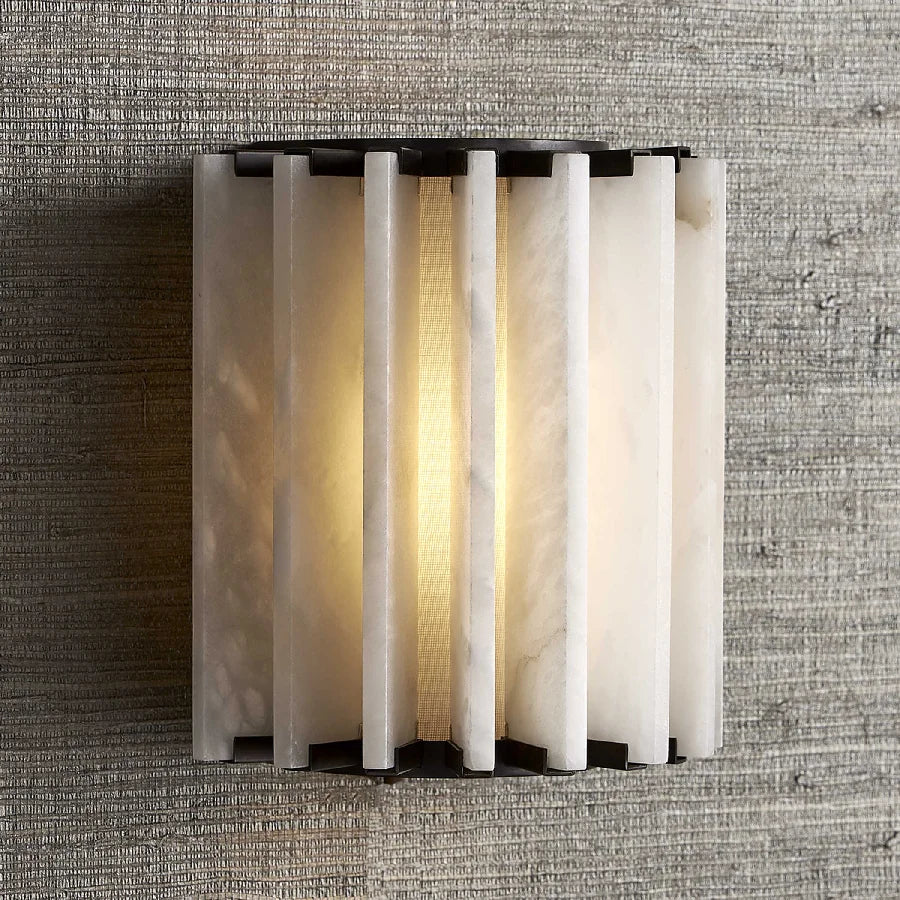 Alabaster Ribbed Wall Sconce Bronze – Modern Hallway Bedroom Vanity Light
